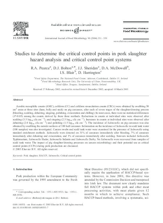 (PDF) Studies to determine the critical control points in pork ...