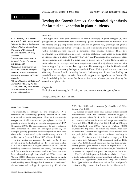 (PDF) Testing the growth rate hypothesis versus geochemical hypothesis ...