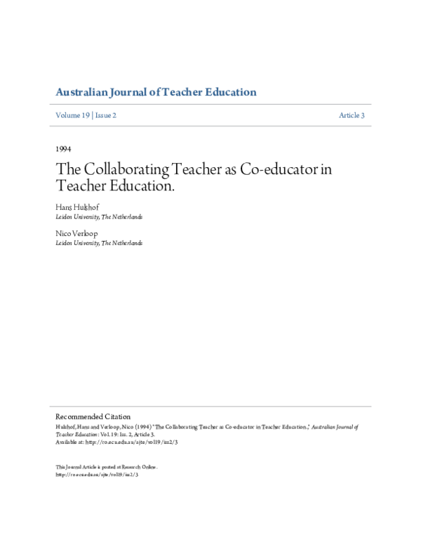 (PDF) The Collaborating Teacher as Co-educator in Teacher Education