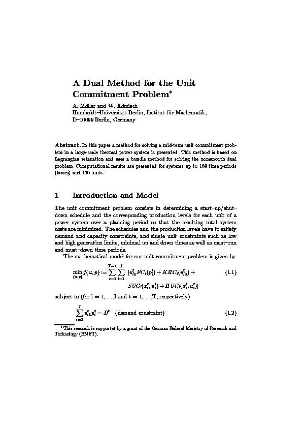 (PDF) A Dual Method for the Unit Commitment Problem