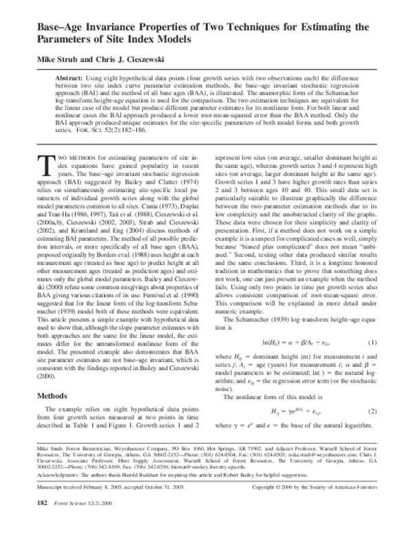 Pdf Baseage Invariance Properties Of Two Techniques For Estimating The Parameters Of Site