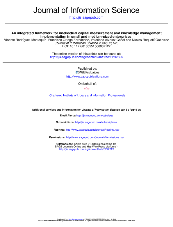 (PDF) An integrated framework for intellectual capital measurement and knowledge management ...