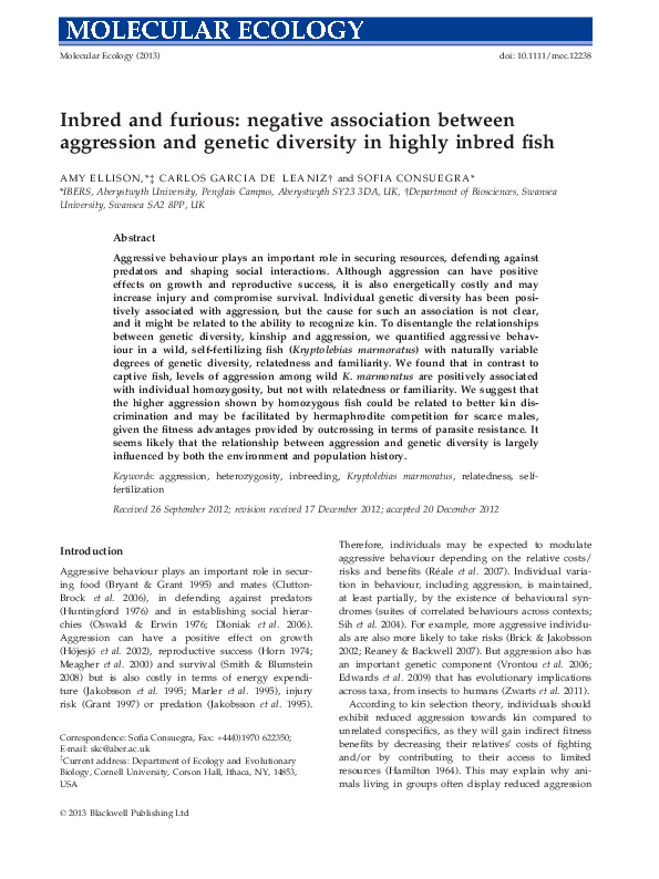 (PDF) Inbred and furious: negative association between aggression and ...