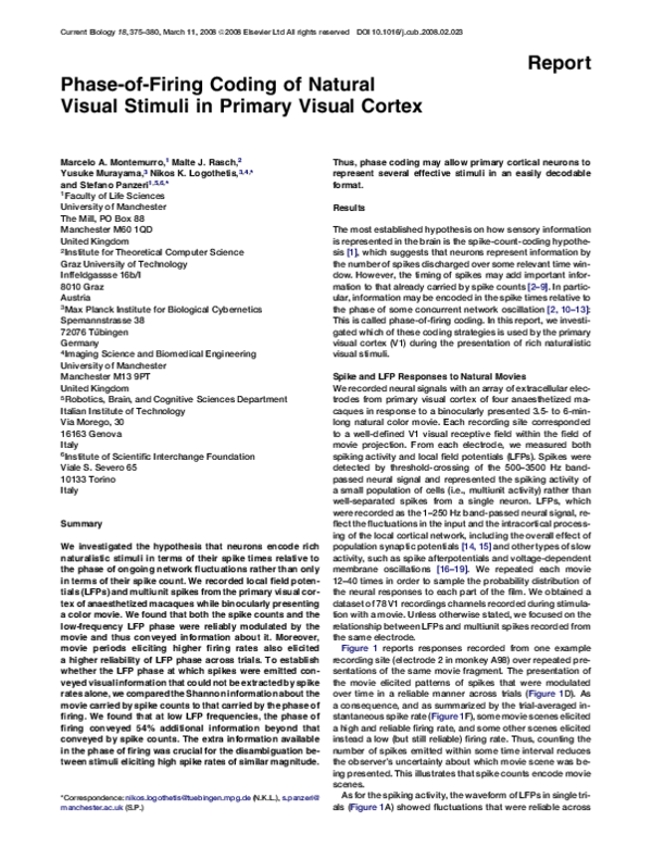 (PDF) Phase-of-firing coding of natural visual stimuli in primary visual cortex