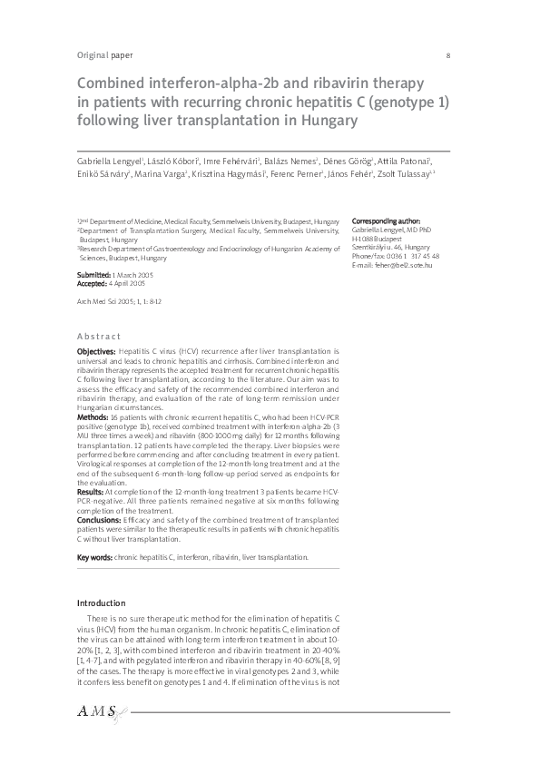 (PDF) ORIGINAL PAPER Combined interferon-alpha-2b and ribavirin therapy in patients with ...