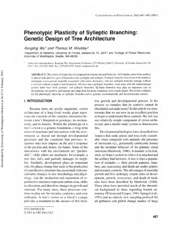(PDF) Phenotypic Plasticity of Sylleptic Branching: Genetic Design of ...