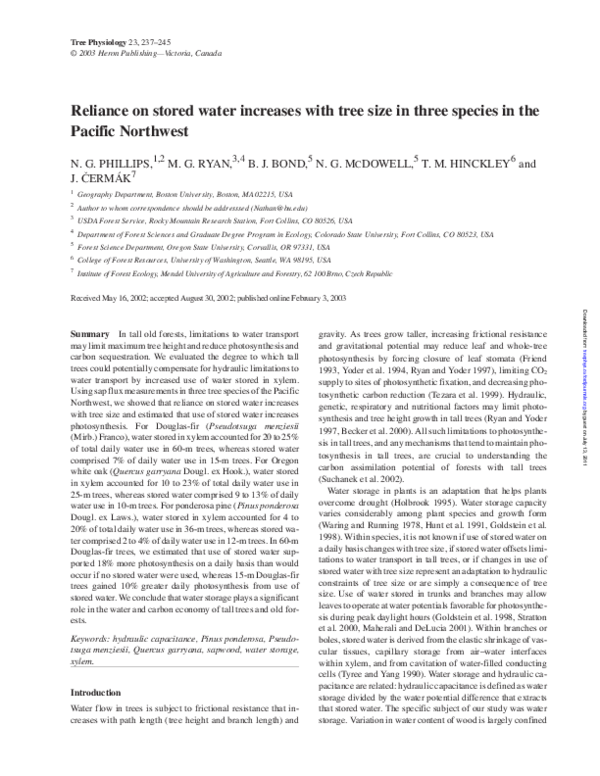 (PDF) Reliance on stored water increases with tree size in three ...