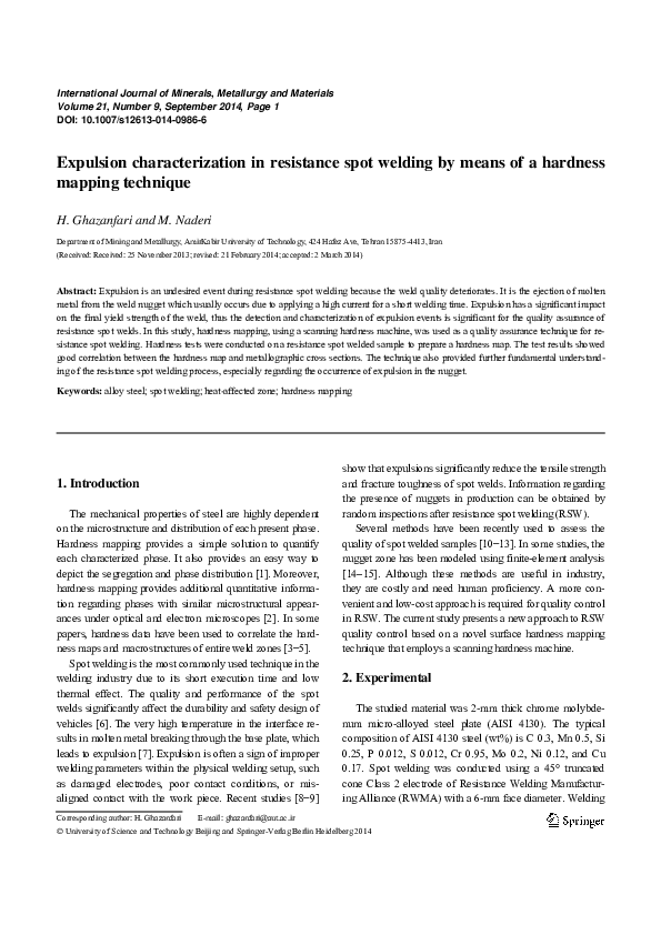 (PDF) Expulsion Characterization in Resistance Spot Welding by Means of ...