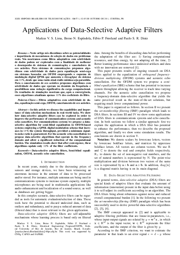 (PDF) Applications of Data-Selective Adaptive Filters