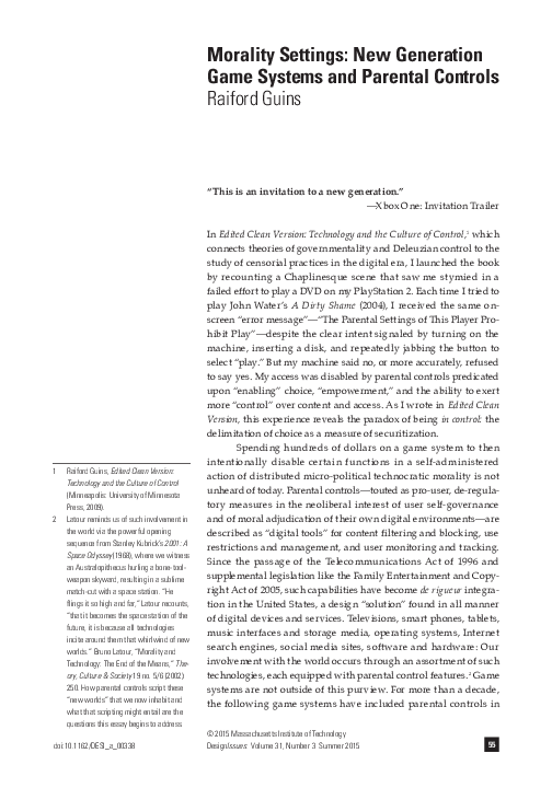 (PDF) Morality Settings: New Generation Game Systems and Parental Controls