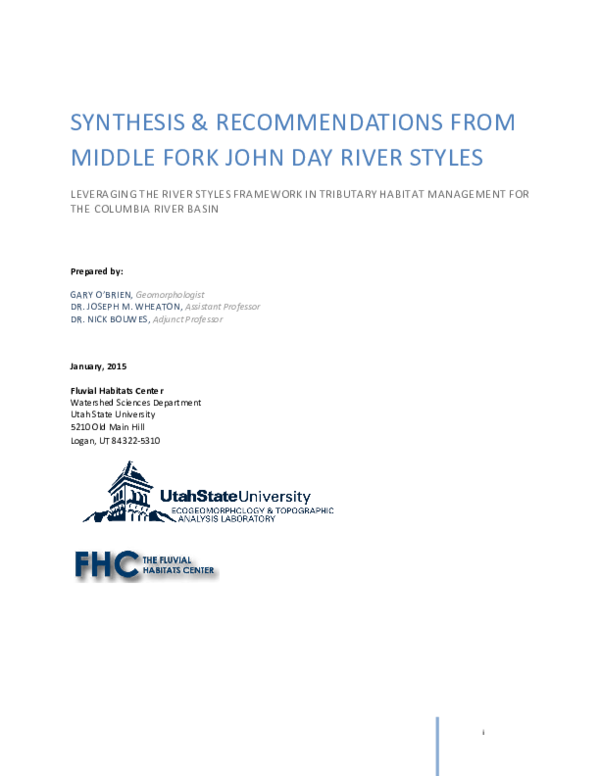 (PDF) Synthesis & Recommendations from Middle Fork John Day River ...