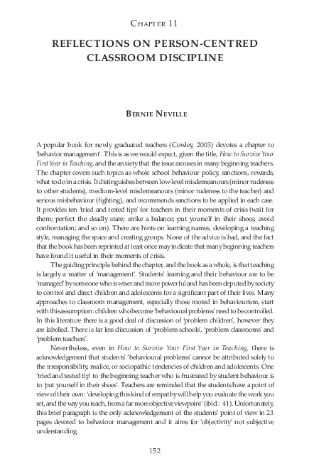(PDF) Reflections on person-centered classroom discipline