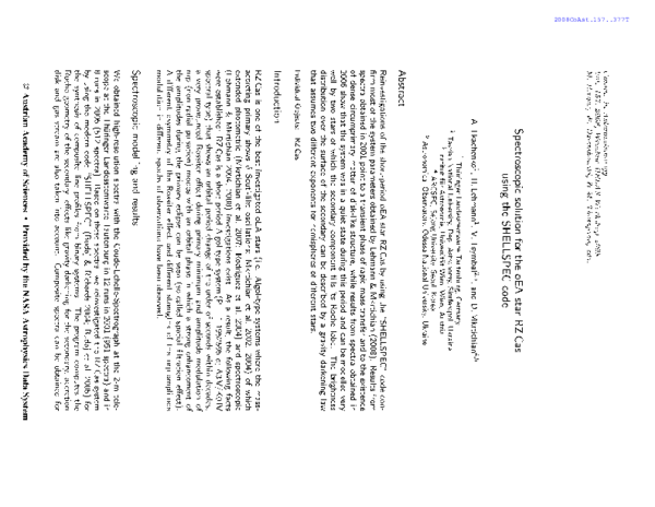 (PDF) Spectroscopic solution for the oEA star RZ Cas using the SHELLSPEC code