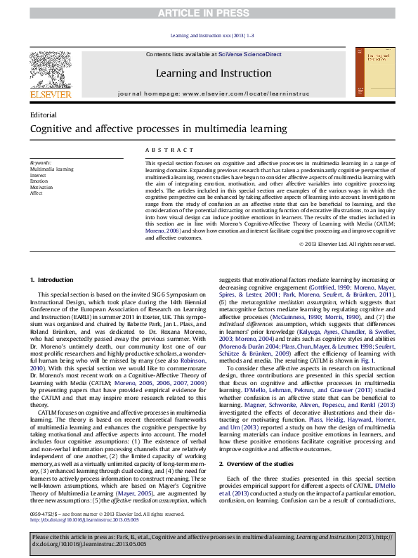(PDF) Cognitive and affective processes in multimedia learning