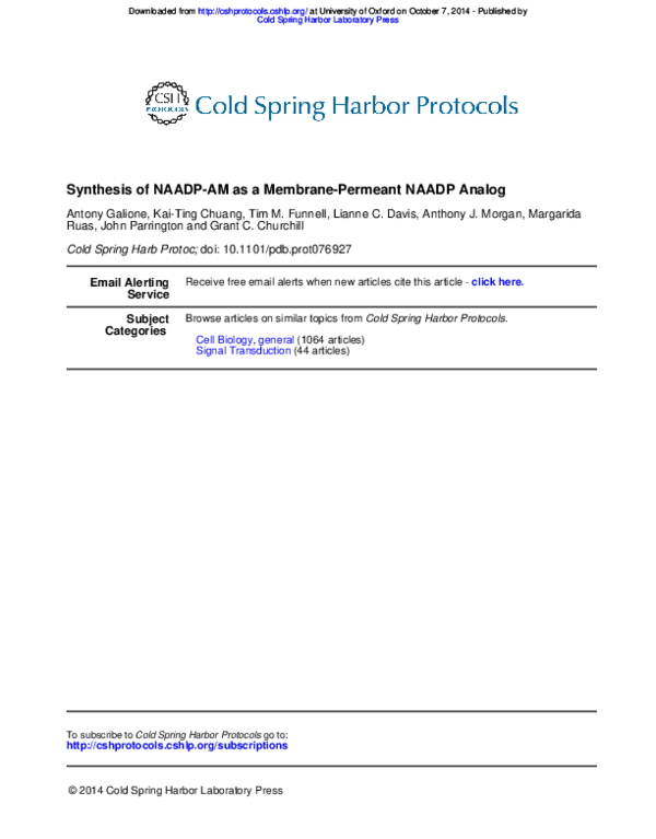 (PDF) Synthesis of NAADP-AM as a Membrane-Permeant NAADP Analog