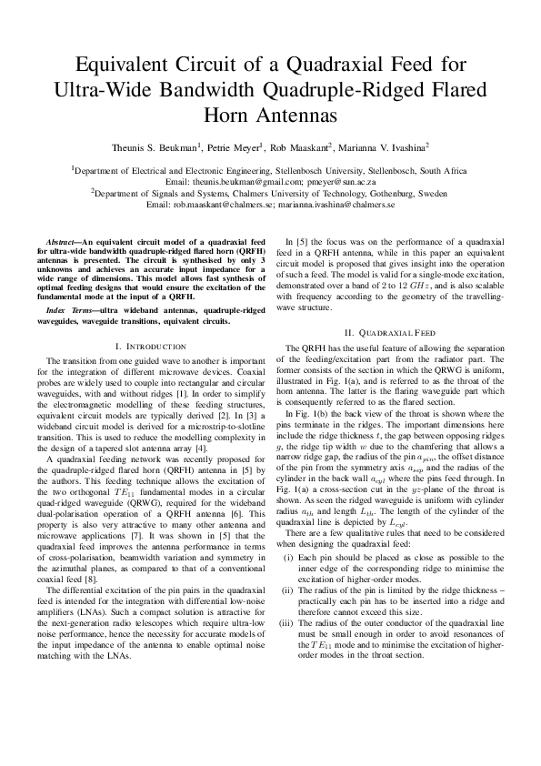 (PDF) Equivalent Circuit of a Quadraxial Feed for Ultra-Wide Bandwidth ...