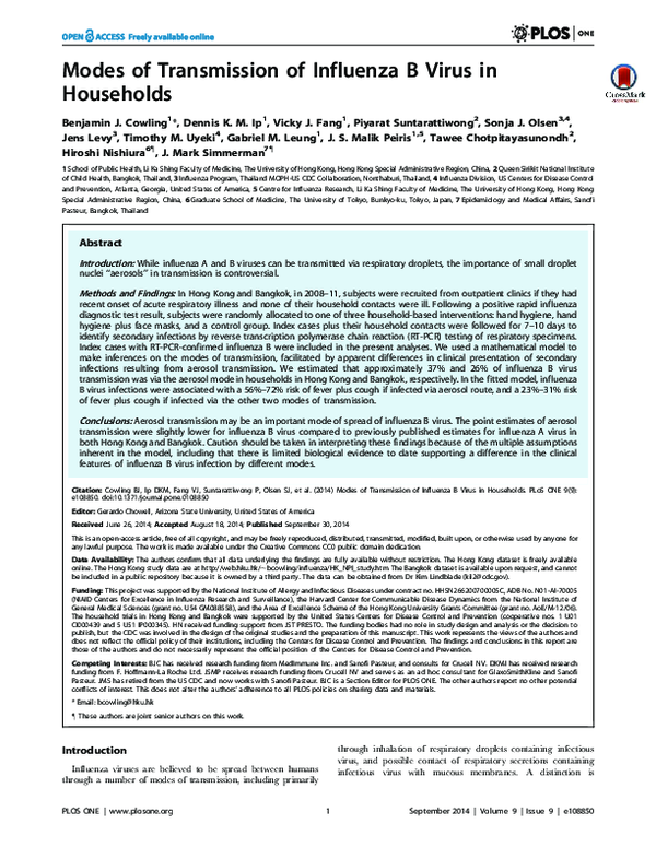 (PDF) Modes of Transmission of Influenza B Virus in Households