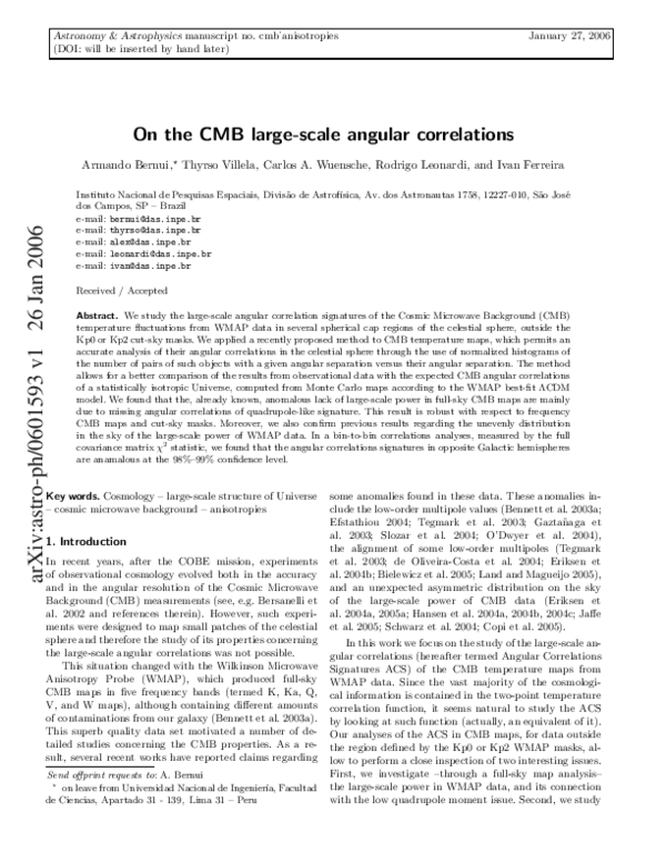 Pdf On The Cmb Large Scale Angular Correlations