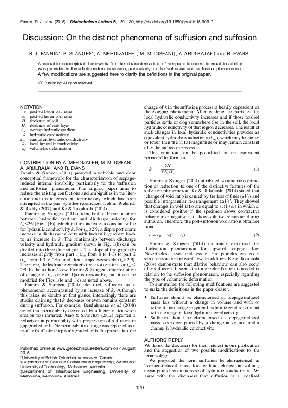(PDF) Discussion: On the distinct phenomena of suffusion and suffosion