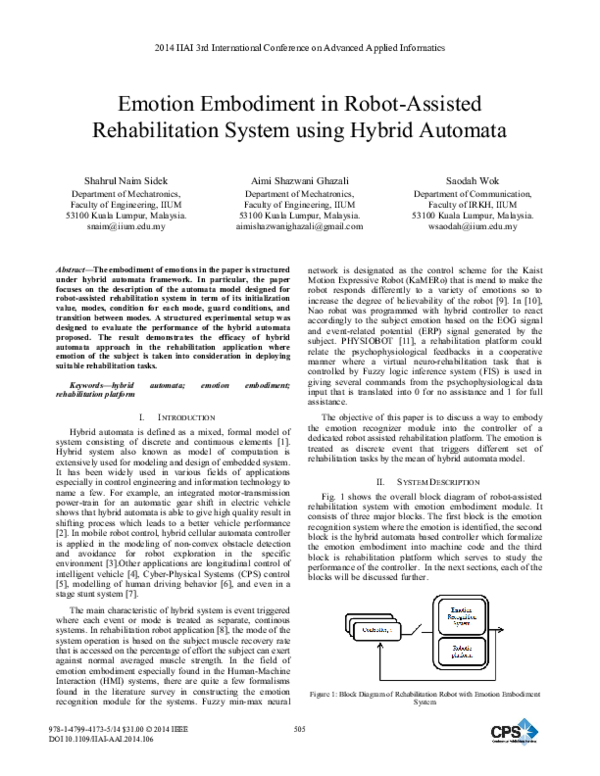 (PDF) Emotion Embodiment in Robot-Assisted Rehabilitation System using ...