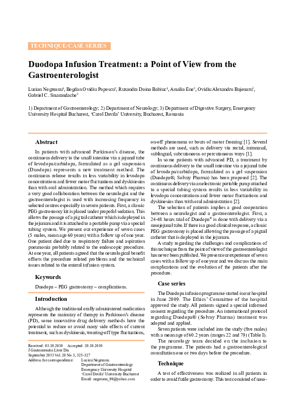 (PDF) Duodopa infusion treatment: a point of view from the ...
