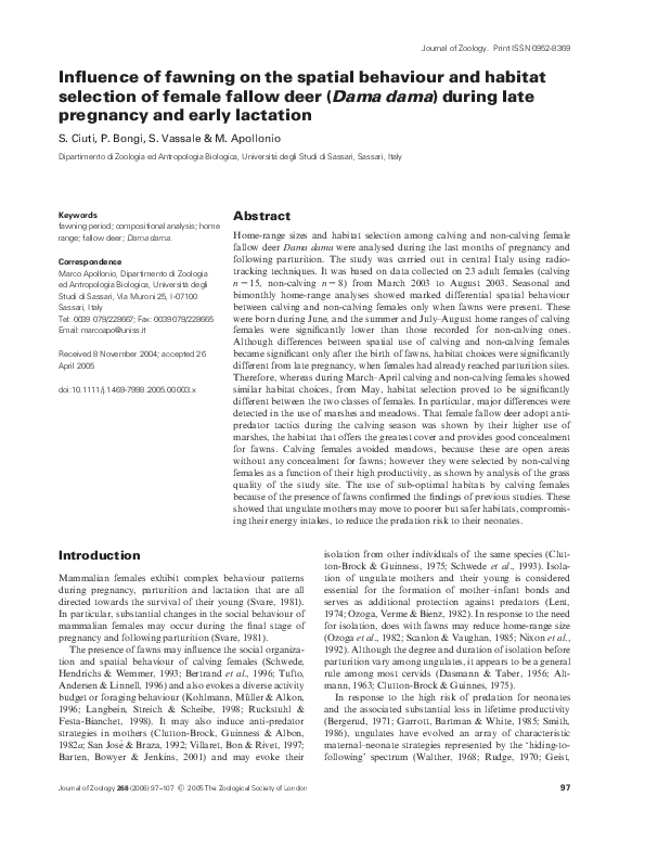(PDF) Influence of fawning on the spatial behaviour and habitat ...