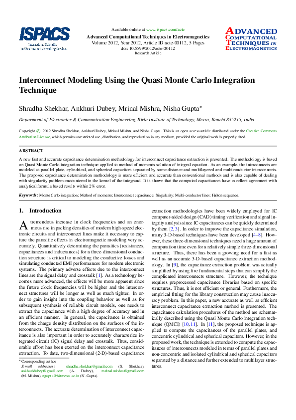 Pdf Interconnect Modeling Using The Quasi Monte Carlo Integration Technique