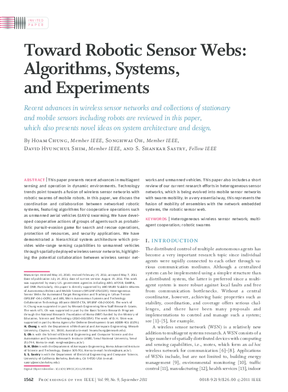 (PDF) Toward Robotic Sensor Webs: Algorithms, Systems, and Experiments