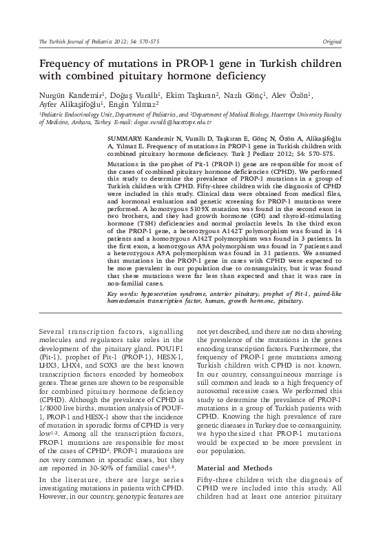 (PDF) Frequency of Mutations in PROP-1 Gene in Turkish Children with ...