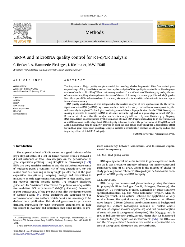 (PDF) mRNA and microRNA quality control for RT-qPCR analysis