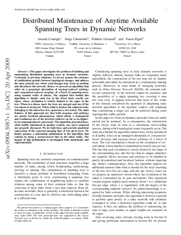 (PDF) Distributed Maintenance of Anytime Available Spanning Trees in Dynamic Networks