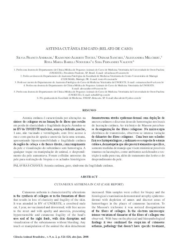(PDF) ASTENIA CUTÂNEA EM GATO (RELATO DE CASO) CUTANEOUS ASTHENIA IN ...