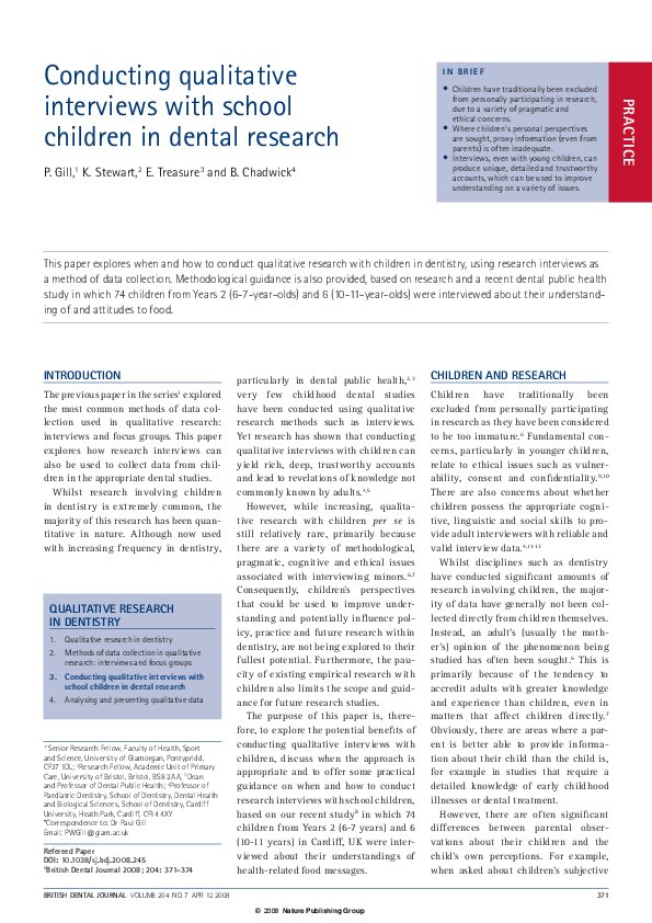 (PDF) Conducting qualitative interviews with school children