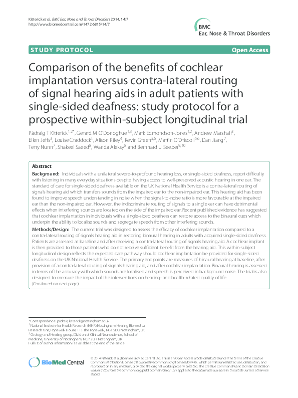 (PDF) Comparison of the benefits of cochlear implantation versus contra ...