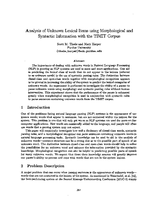 Pdf Analysis Of Unknown Lexical Items Using Morphological And Syntactic Information With The