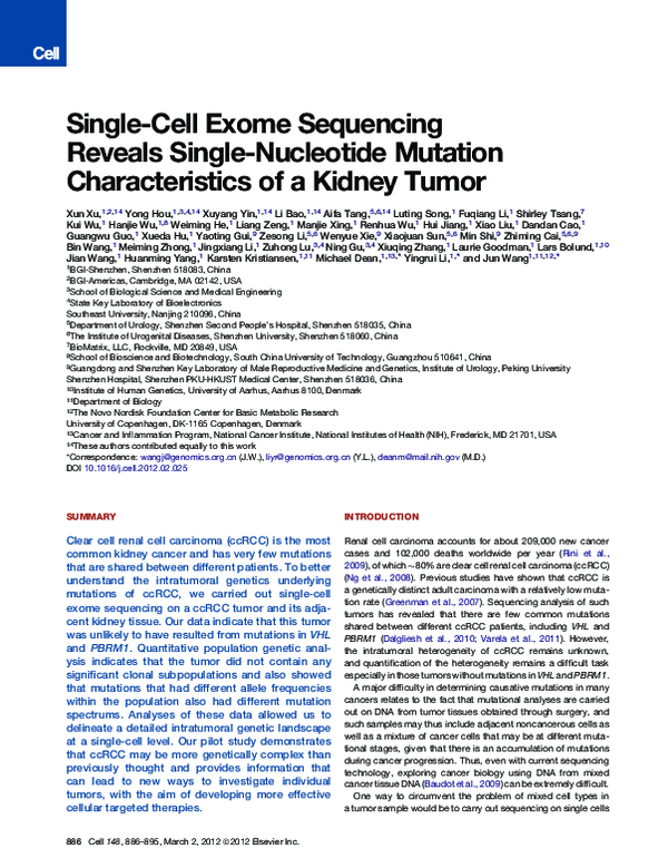 (PDF) Single-Cell Exome Sequencing Reveals Single-Nucleotide Mutation Characteristics of a ...