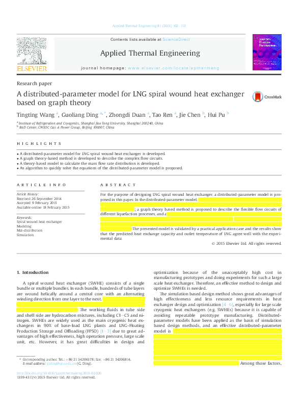(PDF) A distributed-parameter model for LNG spiral wound heat exchanger