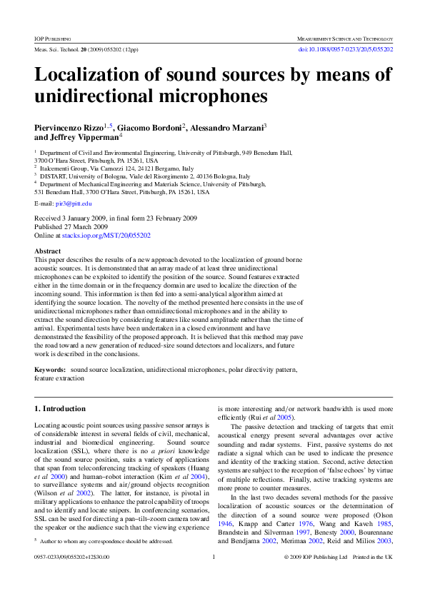 (PDF) Localization of sound sources by means of unidirectional microphones