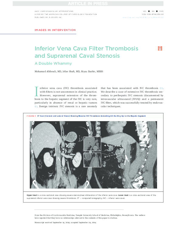 (PDF) Inferior Vena Cava Filter Thrombosis and Suprarenal Caval ...
