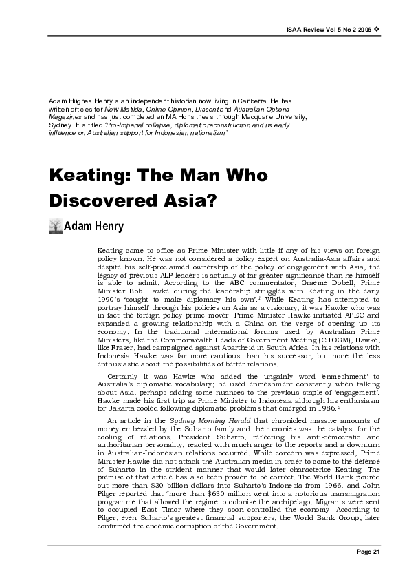 (PDF) Keating - The Man who discovered Asia. ISAA Review, Independent ...