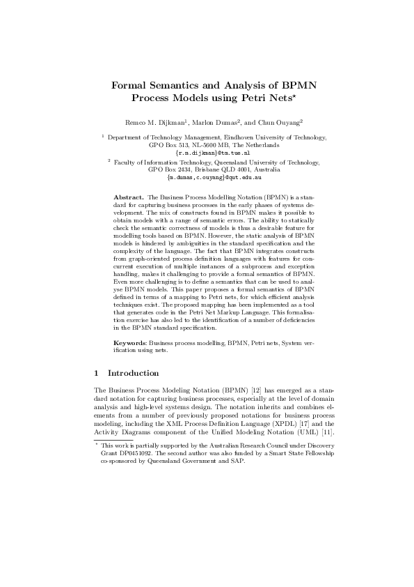 (PDF) Formal semantics and analysis of BPMN process models