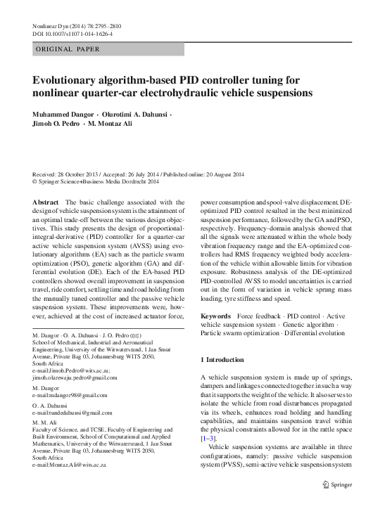 (PDF) Evolutionary algorithm-based PID controller tuning for nonlinear quarter-car ...