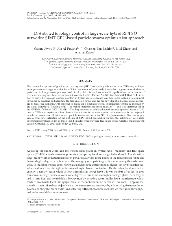 (PDF) Distributed topology control in large-scale hybrid RF/FSO networks: SIMT GPU-based ...