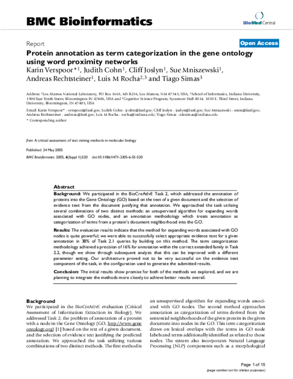 (PDF) Protein annotation as term categorization in the gene ontology ...