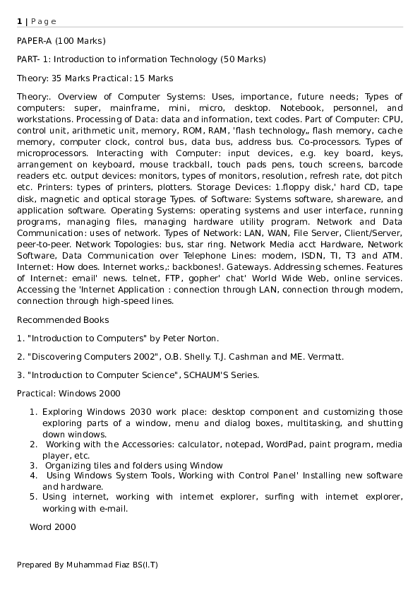 (DOC) BSc Course Outline | Muhammad Fiaz - Academia.edu