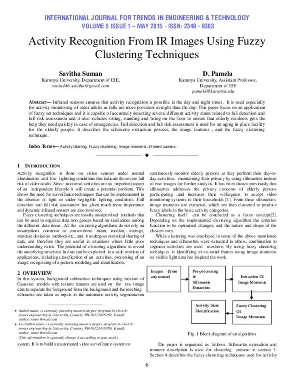 Pdf Activity Recognition From Ir Images Using Fuzzy Clustering Techniques 2420