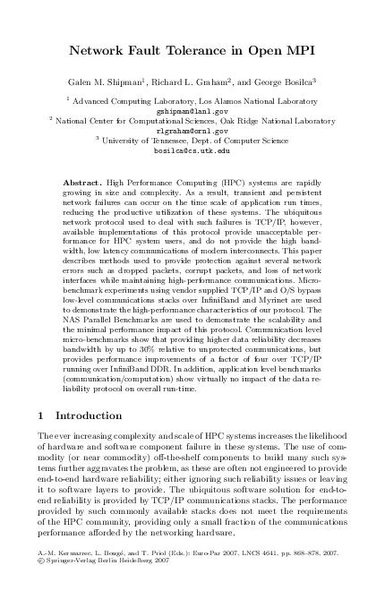 Pdf Network Fault Tolerance In Open Mpi George Bosilca