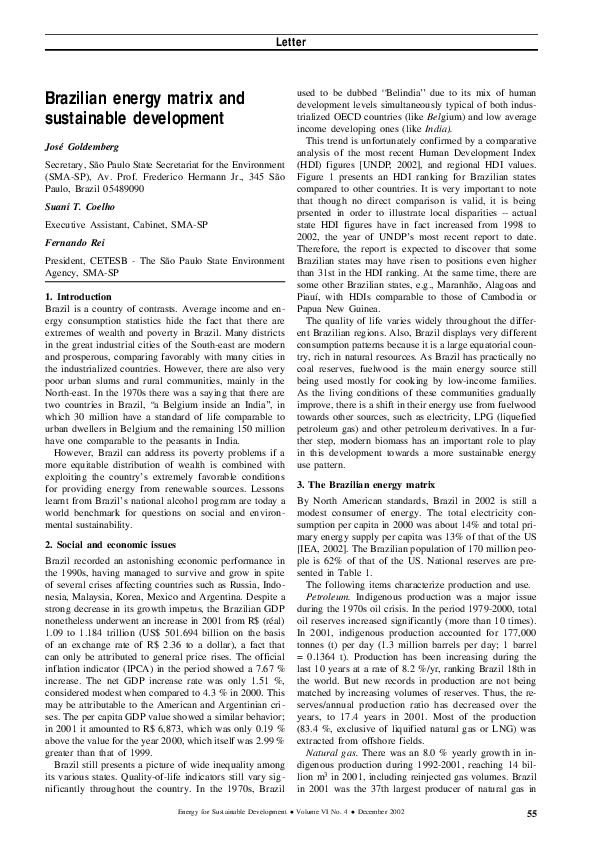 (PDF) Brazilian energy matrix and sustainable development