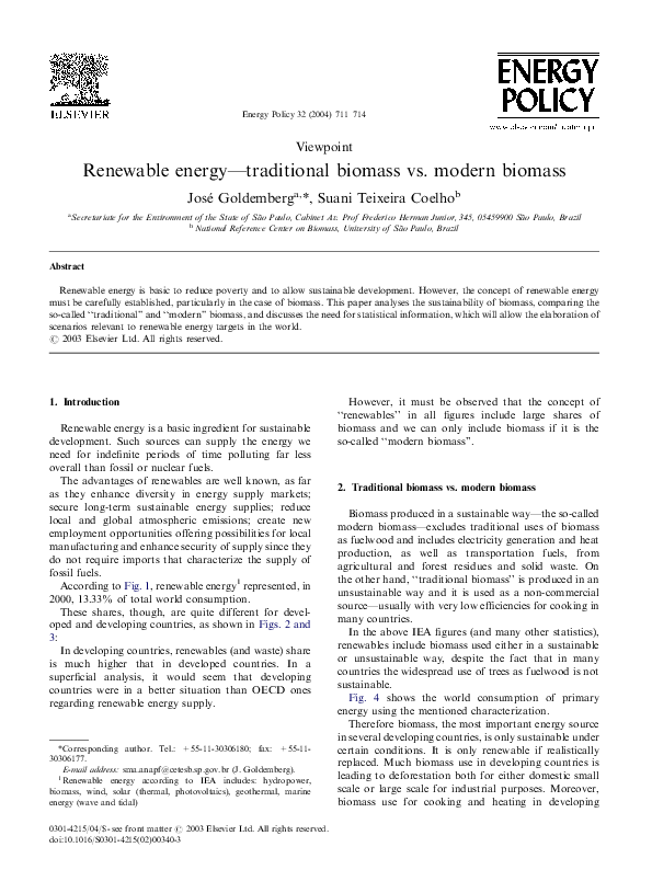 (PDF) Renewable energy—traditional biomass vs. modern biomass
