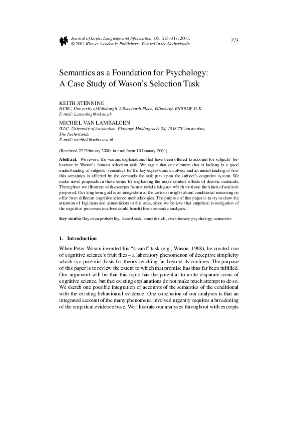 (PDF) Semantics as a foundation for psychology: a case study of Wason's ...